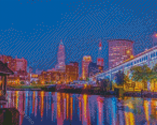 Aesthetic Downtown Cleveland At Night - Diamond Painting - DiamondPaint.PRO