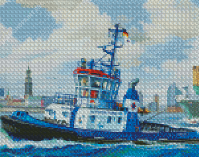 Blue Tug Boat Art - Diamond Painting - DiamondPaint.PRO